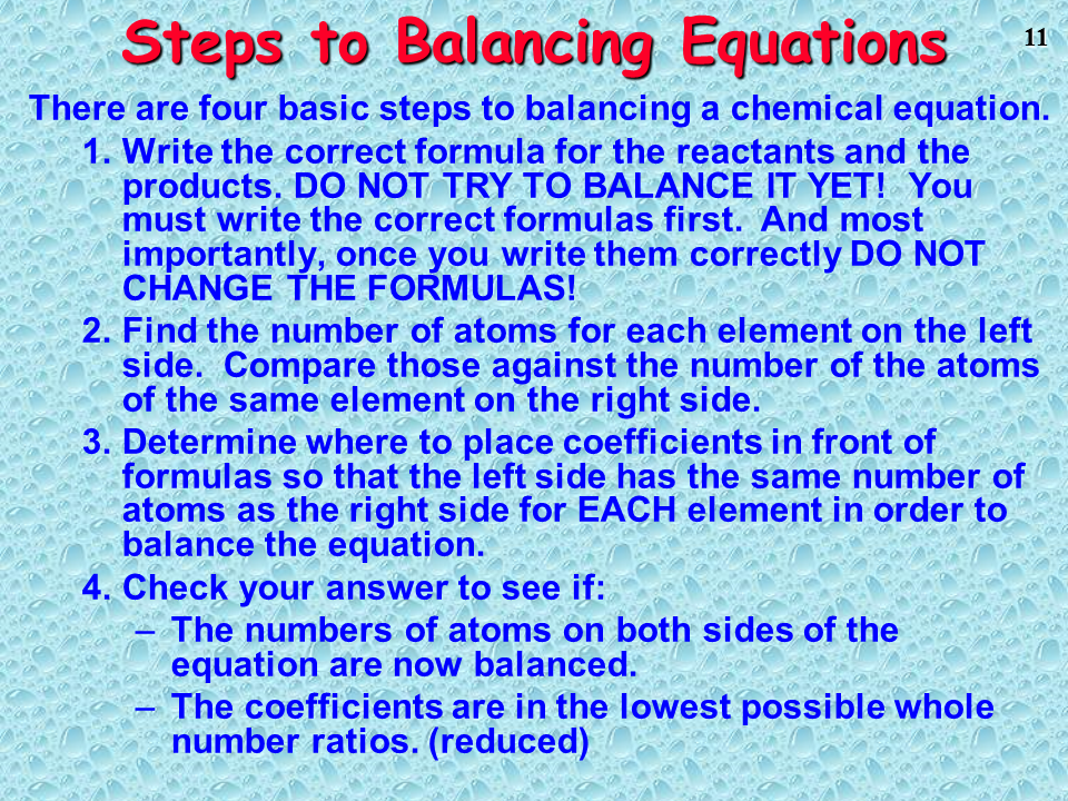 Steps To Balancing Equations
