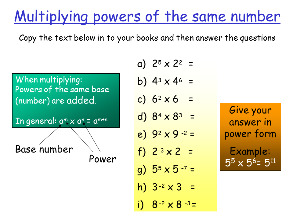Multiplying Dividing Powers Presentation Mathematics