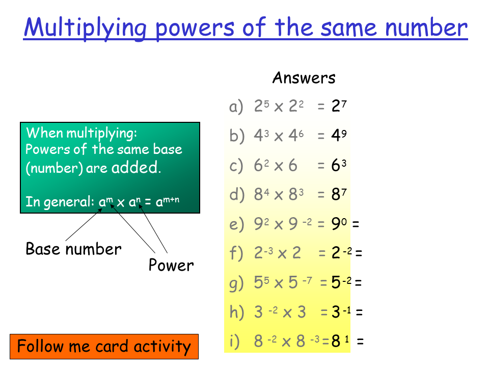 Multiplying Dividing Powers Presentation Mathematics