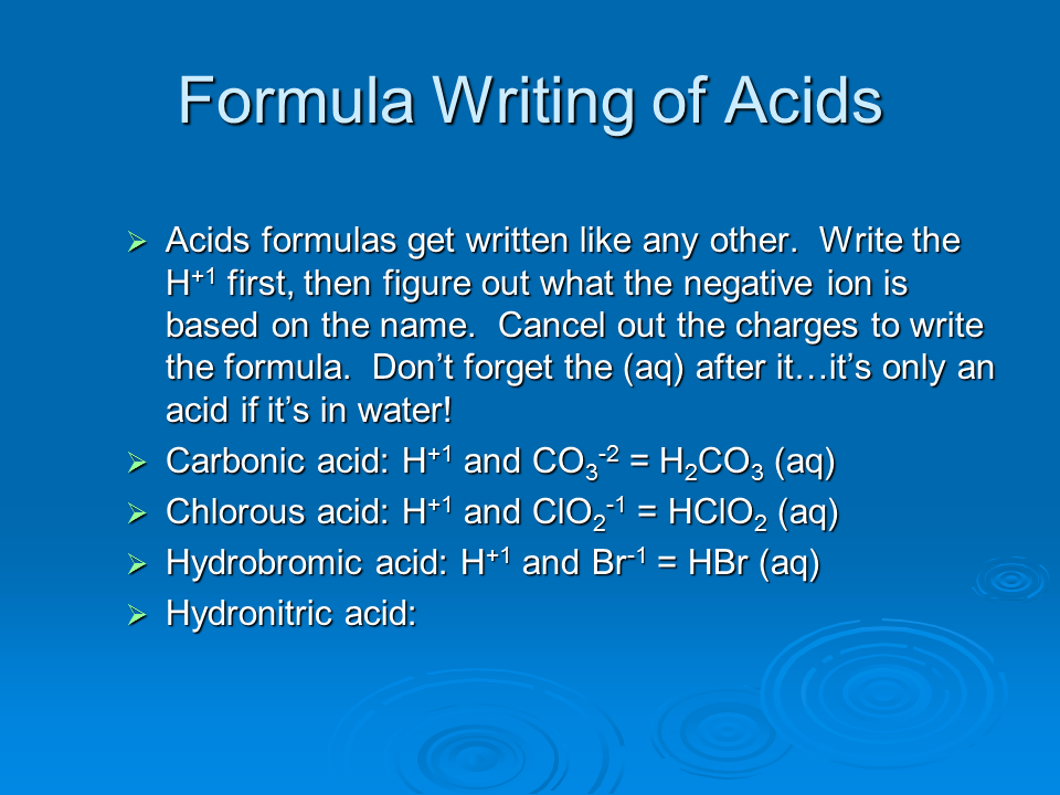 Formula Writing Of Acids